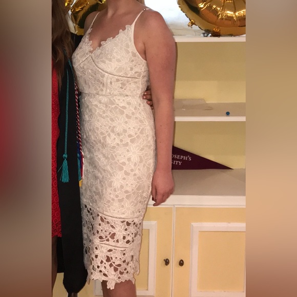 Matty M | Dresses | White Lace Midi Dress | Poshmark